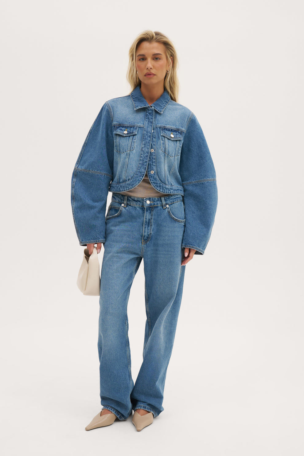 Barrel Sleeve Denim Jacket - Mid Blue – Maebe